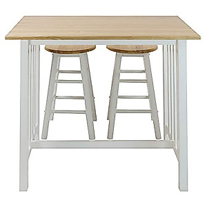Casual Home 3-Piece Breakfast Set with Solid American Hardwood Top, White