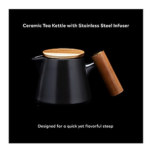 ChefWave Artisan Series Ceramic Tea Pot with Stainless Steel Extra-Fine Infuser for Loose Leaf Tea and Bamboo Cool Touch Lid, 20 oz.
