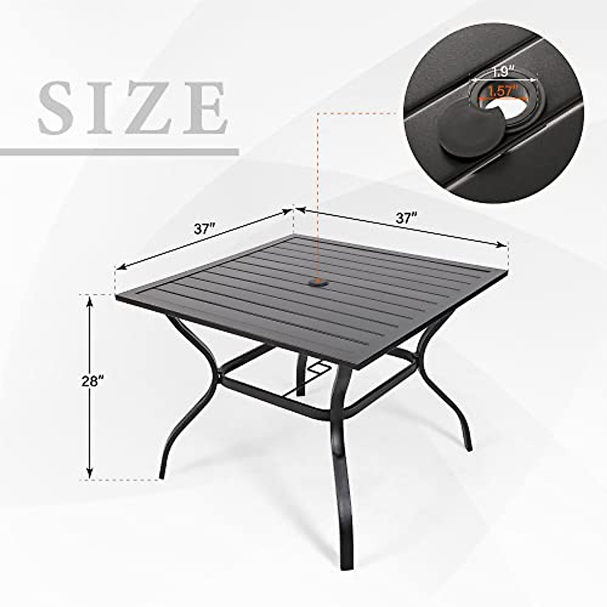 Anmutig Outdoor Dining Table with 1.57" Umbrella Hole, Picnic Table Metal Steel Square Backyard Bistro Table Outdoor Dining Table for Garden, Poolside, Backyard, Black, 37x37inch