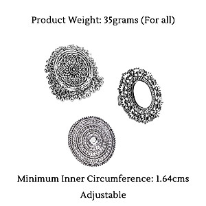 Yellow Chimes Designer Artistic Crafted Indian Bollywood Style Mirror Worked Oxidized Silver Combo of 3 Traditional Party Ware Adjustable Rings Indian Traditional Jewelry for Women from