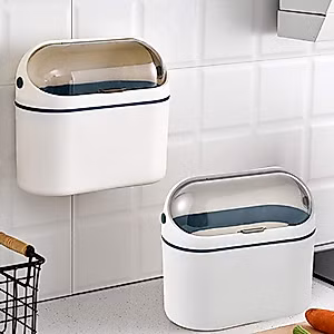 LALASTAR Desktop Trash Can with Lid, Mini Trash Can for Desk, Small Office Countertop Garbage Can, Mountable Tiny Wastebasket for RV, Dorm, Freezer, Laundry and More (Blue)
