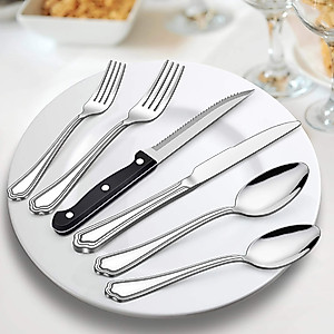 LIANYU 72-Piece Silverware Set with Steak Knives and Organizer Tray, Stainless Steel Cutlery Flatware Set for 12, Tableware Eating Utensils Set with Scalloped Edge, Dishwasher Safe, Mirror Polished