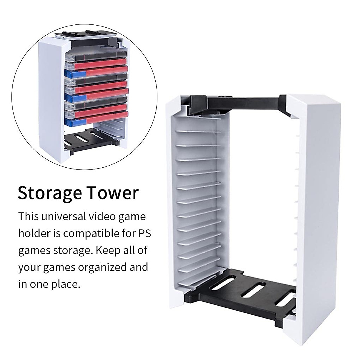 iayokocc Universal Game Storage Rack, Video Game Storage Set, Includes Storage Rack, Charging Dock, Controller Hook & USB Cable(White)