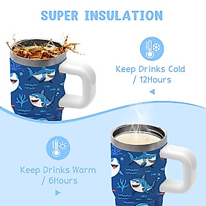 Shark Gifts for Boys, Shark Tumbler with Handle and Straw for Kids 14 oz, Gifts for Shark Lovers Kids, Cute Shark Themed Gifts for Toddlers, Insulated Stainless Steel Shark Mugs for Boys Girls