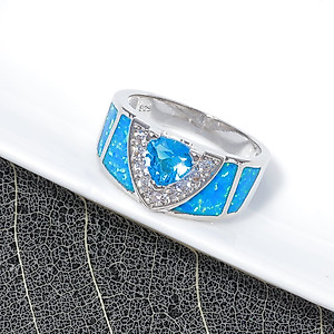 CiNily Blue Fire Opal Aquamarine Silver Filled Zircon Women Jewelry Gemstone Ring Size 5-12 (12)