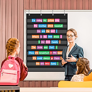 EAMAY Standard Pocket Charts, Clear 10 Pocket Chart for Teacher Lessons in a Classroom or Home Use – Fits Standard 3” Sentence Strips and Word Cards, Black