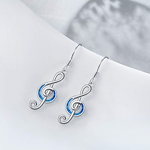 WINNICACA Music Note Earrings for Women Music Lovers Christmas Gifts Sterling Silver Musical Note Treble Clef Hooks Dangle Drop Earrings Created Opal Jewelry for Women Birthday Gifts