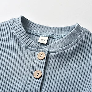 Derouetkia Summer Newborn Baby Boy Girl Clothes Solid Color Ribbed Romper and Shorts Outfits Set (0-3 Months) Blue