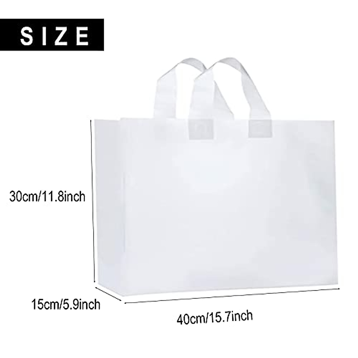 Plastic Bags with Handles Bulk, 100 Pcs Frosted Clear Bags with Handles Soft for Shopping Bags, Gift Bags, Take Out Bags, High-Density Big Size 15.7" x 11.8" x 5.9"
