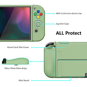 PlayVital ZealProtect Soft Protective Case for Nintendo Switch OLED, Flexible Protector Joycon Grip Cover for Nintendo Switch OLED with Thumb Grip Caps & ABXY Direction Button Caps - Matcha Green