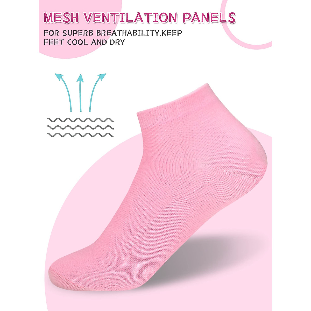 Funtery 20 Pairs Ankle Socks for Women Breathable Low Cut Athletic Socks Dry Fit No Show Soft Pastel Color Socks for gift(Pink)