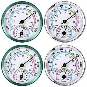 4 Pieces Indoor Outdoor Thermometer Hygrometer 2 in 1 Temperature Humidity Gauge Analog Hygrometer for Indoor Office Home Room Outdoor, No Battery Required, in Green and White