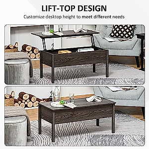 HOMCOM 39" Modern Lift Top Coffee Table Desk with Hidden Storage Compartment for Living Room, Light Grey Woodgrain