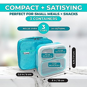 Stainless Steel Lunch Box for Kids Toddler Bento-Box Lunch-Box for Daycare, 3 Compartment Portion Control Containers with Tray for Lunches Snacks - School Travel, 24 oz Teal Blue with Bag Utensil