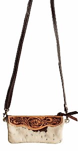 CHALLENGER Women's Cowhide Hand-Tooled Tan Leather Small Crossbody Shoulder Bag 18RTH07