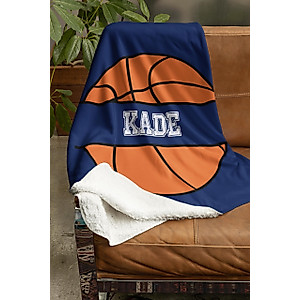 Personalized Custom Basketball Fleece and Sherpa Throw Blanket for Kids Youth Basket Ball Indoor Outdoor Blankets Boys Girls Toddler Mini Hoop Fans Toys Apparel