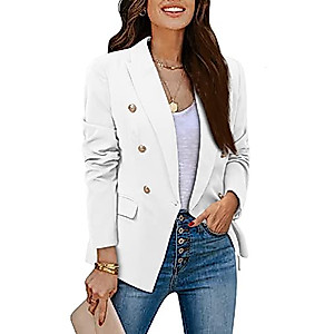 CRAZY GRID Womens Double Breasted Blazer Jackets Open Front Business Casual Suit Jacket Long Sleeve Dressy Blazer Lapel Gold Button Ladies Work Office Blazer White Medium