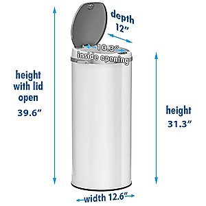 iTouchless 13 Gallon Touchless Sensor Trash Can with Odor Filter System, Round Steel Garbage Bin, Perfect for Home, Kitchen, Office, Alpine White 13 Gal