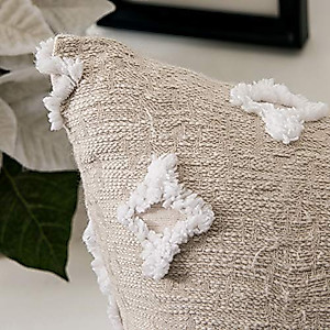 MIULEE Set of 2 Decorative Throw Pillow Covers Rhombic Jacquard Pillowcase Soft Square Cushion Case for Couch Sofa Bed Bedroom Living Room, 18x18 Inch, Beige