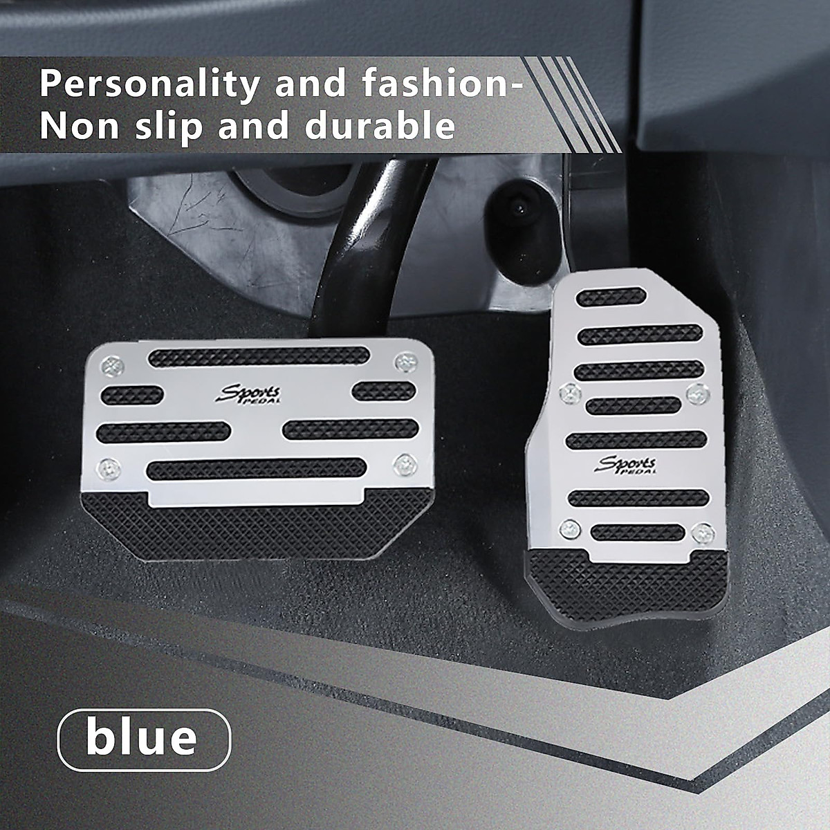 GKmow 2 PCS Car Accelerator Brake Pedal Kit, Non-Slip Wear-Resistant Metal Rubber Pedal, No Need Punch Sporty Style Pedal Replacement Parts, Uiversal for Most Automatic Car Accessories (Silver)