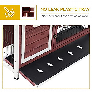 PawHut 48" 2-Story Wooden Rabbit Hutch Elevated Bunny Cage Small Animal Habitat Guinea Pig House with Ramp, No Leak Tray and Weatherproof & Openable Top, Outdoor/Indoor