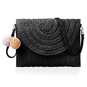 Reavor Straw Clutch Purse, Straw Handbags For Summer 2022, Beach Bags For Women, Black
