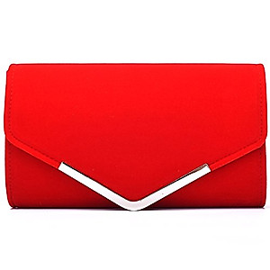 U-Story Womens Velvet Bridal Clutch Evening Prom Wedding Shoulder Chain Bag Handbag (Red)