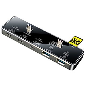 USB-C HUB Docking Station for 2021 Tesla Model 3 Model Y Dynamic Power USB C Console Type C Dual Charger Ports USB C Data Transmission Plug Interface Module SD Card Reader 6-in-1 USB Multiport Adapter