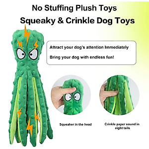 PLEACCOM Dog Squeaky Toys Octopus, No Stuffing Crinkle Plush Dog Toys for Puppy Teething, Durable Interactive Dog Chew Toys for Small to Medium Dogs Training and Reduce Boredom (2 Pack)