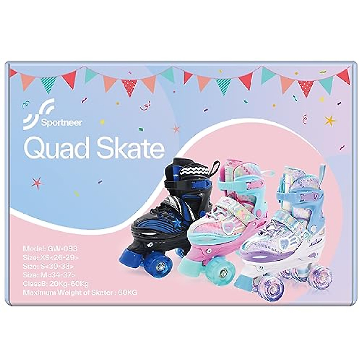 Sportneer Kids Roller Skates, 4 Adjustable Light up Roller Skates for Girls Boys Kids Toddlers Beginners, Kids Skates with Protective Gear Set Gift for Indoor & Outdoor Use