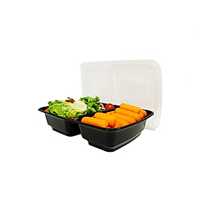 Reli. Meal Prep Containers, 30 oz. (50 Pack) - Black 2 Compartment Food Containers with Lids, Microwavable Food Storage Containers - Black Reusable Bento Box/Lunch Box Containers for Meal Prep (30 oz)