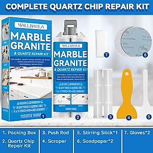 Quartz Countertop Chip Repair Kit, White Granite Repair Kit, Marble Repair Kit, Porcelain Repair Kit for Granite, Marble, Quartz Stone, Porcelain and Other Stone Surface Crack Quartz Chip Repair Kit