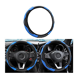 Car Steering Wheel Cover, Universal Microfiber PU Leather Elastic 15 inch Stitching Color Anti-Slip Steering Wheel Protector, Car Interior Accessories Steering Wheel Cover for Men Women (Blue)