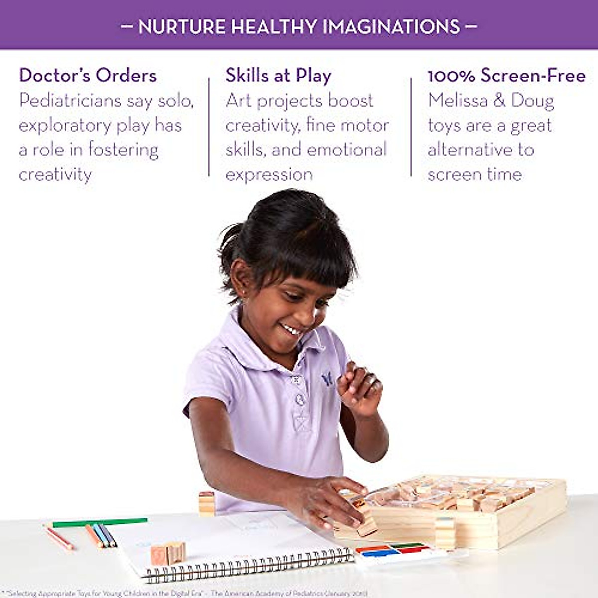 Melissa & Doug Wooden Stamp Set, Favorite Things - 26 Stamps, 4-Color Stamp Pad With Washable Ink For Art Projects For Kids Ages 4+