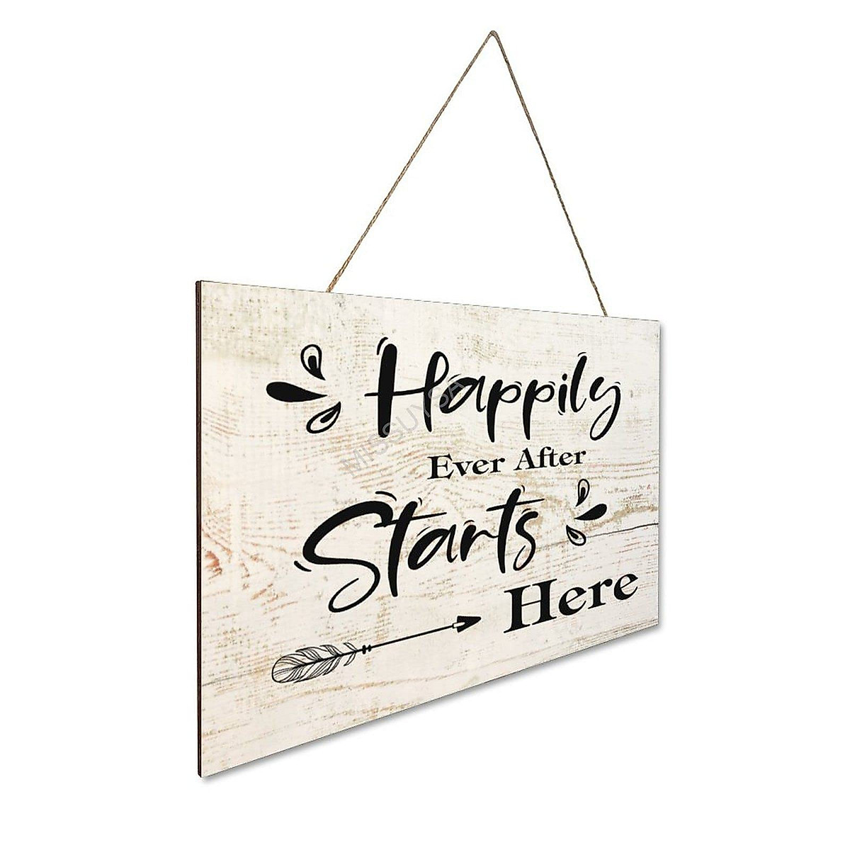 Wooden Signs, Rustic Happily Ever After Starts Here Sign Plaque Pianted Quote Home Decor Farmhouse Garden Outdoor Wall Art 10"X16", Made in USA #339