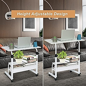Small Desks Portable Laptop Computer Desk for Small Spaces Adjustable Desk Standing Desk for Bedrooms Couch Desk for Home Office Table Mobile Rolling Desk on Wheels 31.5" White Desk with Storage