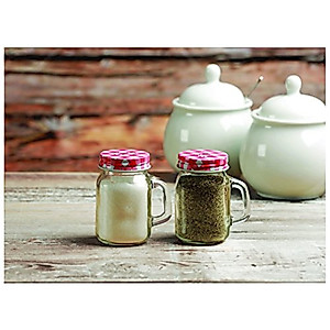 Circleware 66743 Mini Mason Jar Mug Glass Salt and Pepper Shakers with Metal Lids, Serving Food Container Glassware Dispensers 2-Piece Set, 5 oz, Red