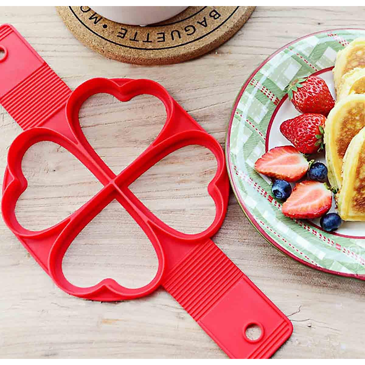 Flip N Cook Silicone Pancake Mold, Flip and Cook Pancake Maker, Flip and Cook Silicone Pancake Maker, Flip'n'cook Silicone Pancake Mold. (2pcs-round+heart)