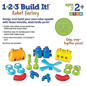 Learning Resources 1-2-3 Build It! Robot Factory, Fine Motor Toy, Robot Building Set for Unisex Children Ages 2+