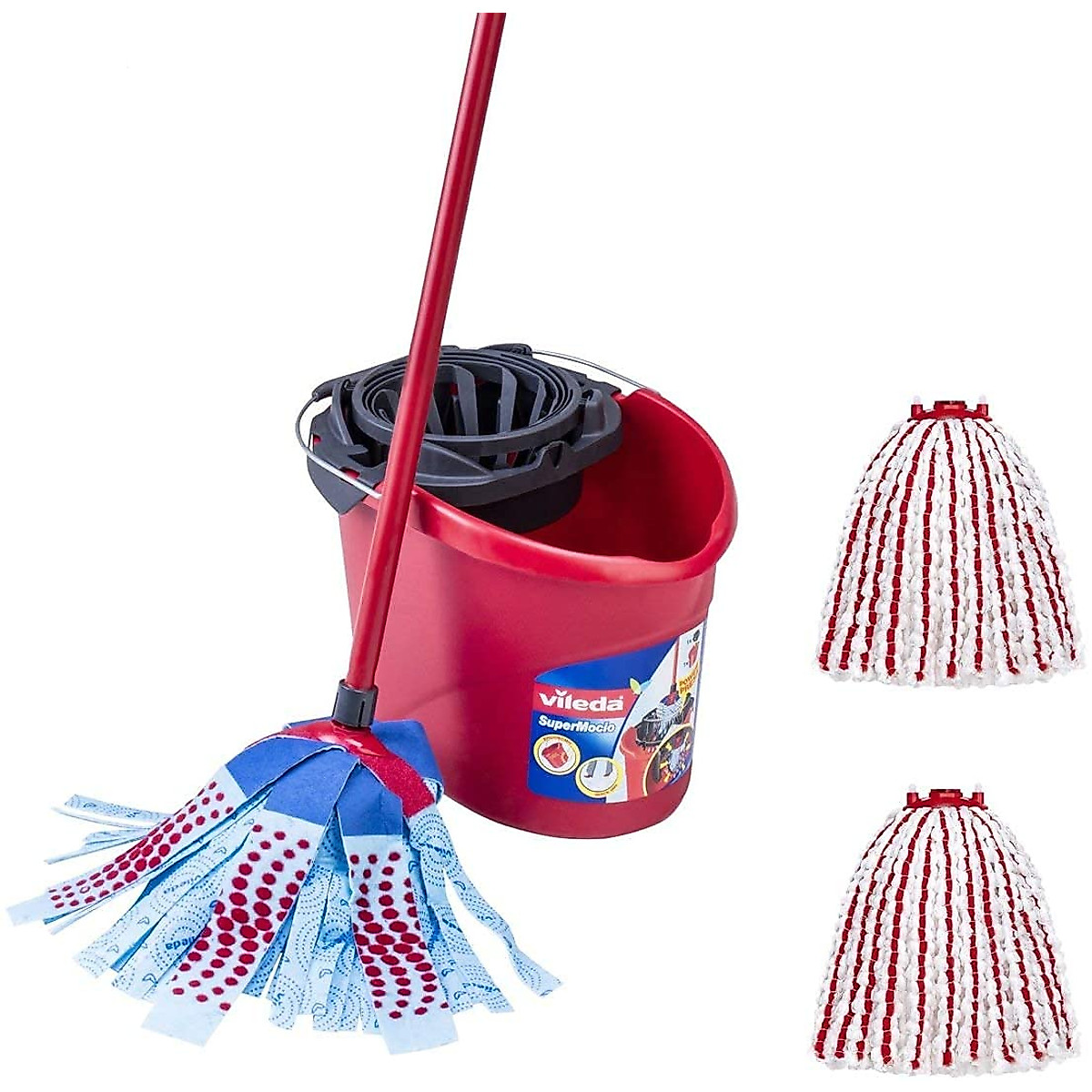 Vileda SuperMocio Box with Bow 3Action XL and Two Microfibre Bows and Power, Plastic/Microfiber, Red