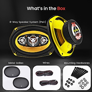 Pyle Car Eight Way Speaker System - Pro 6 x 9 Inch 500W 4 Ohm Mid Tweeter Component Audio Sound Speakers For Car Stereo w/ 120 Oz Magnet Structure, 3.55” Mount Depth Fits Standard OEM -PLG69.8 (Pair)
