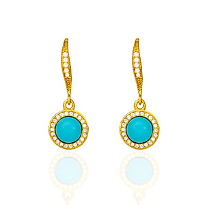 BLUEJOY “Elegance & Love” Natural Sleeping Beauty Turquoise Gemstone Dangle Earrings in 18K Gold-Plated Sterling Silver for Women