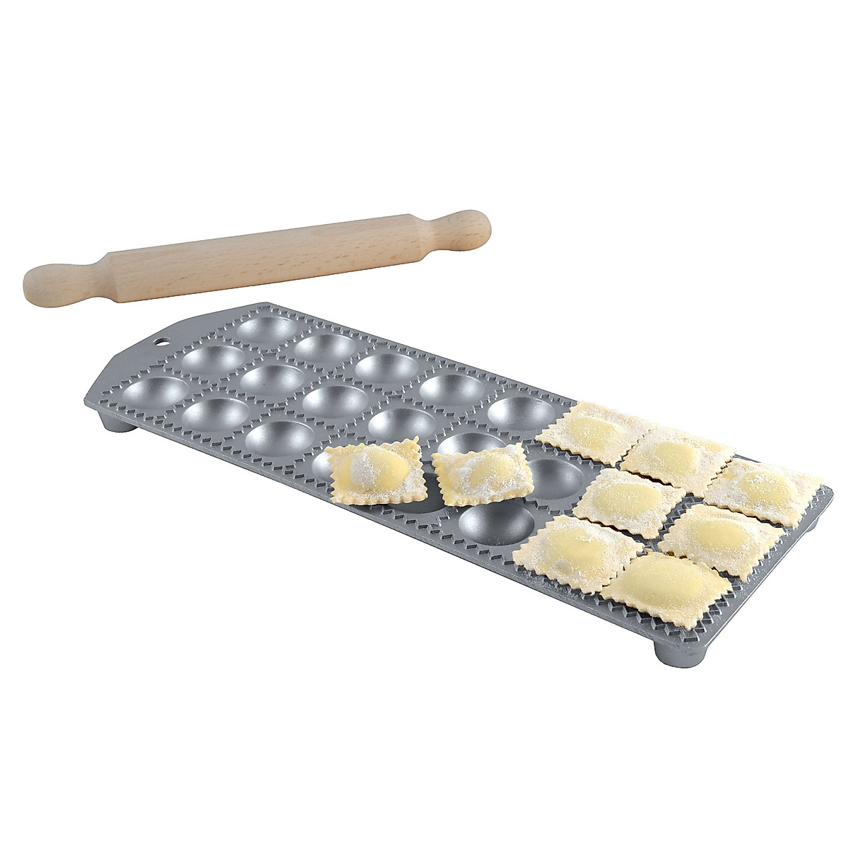 Eppicotispai 24 Holes Aluminum Round Ravioli Maker with Rolling Pin