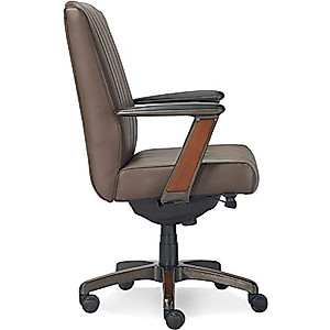 La-Z-Boy Bennett Modern Executive Lumbar Support, Rich Wood Inlay, High-Back Ergonomic Office Chair, Bonded Leather, Brown 26D x 26.25W x 39.75H in