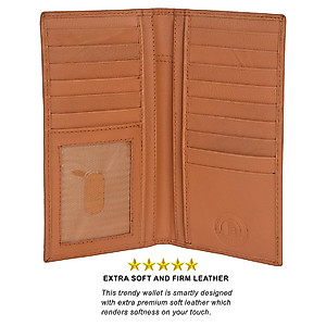 Leatherboss Men's Genuine Leather Long Bifold Wallet | Card Holder Clutch with 6 Card Slots, ID Window, Cash & Checkbook Compartment (Tan)