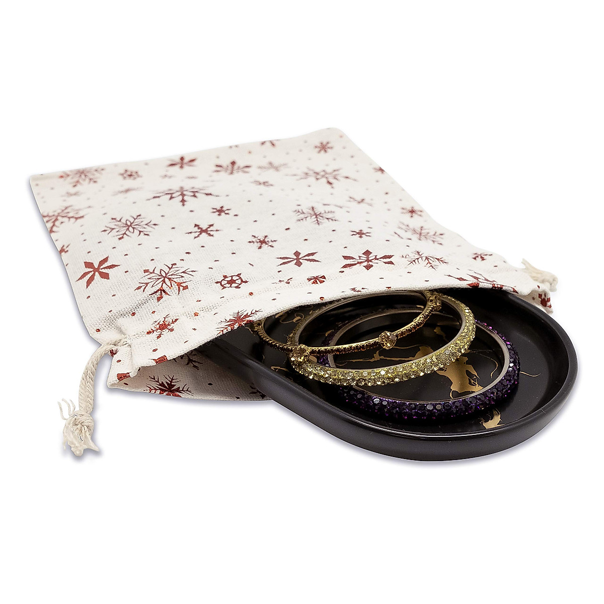 12-Pack 8x10 Reusable Cotton Canvas Muslin Gift Bags w. Drawstrings (Red Snowflakes, Large) - for Presents, Party Favors, Retail, Samples by TheDisplayGuys