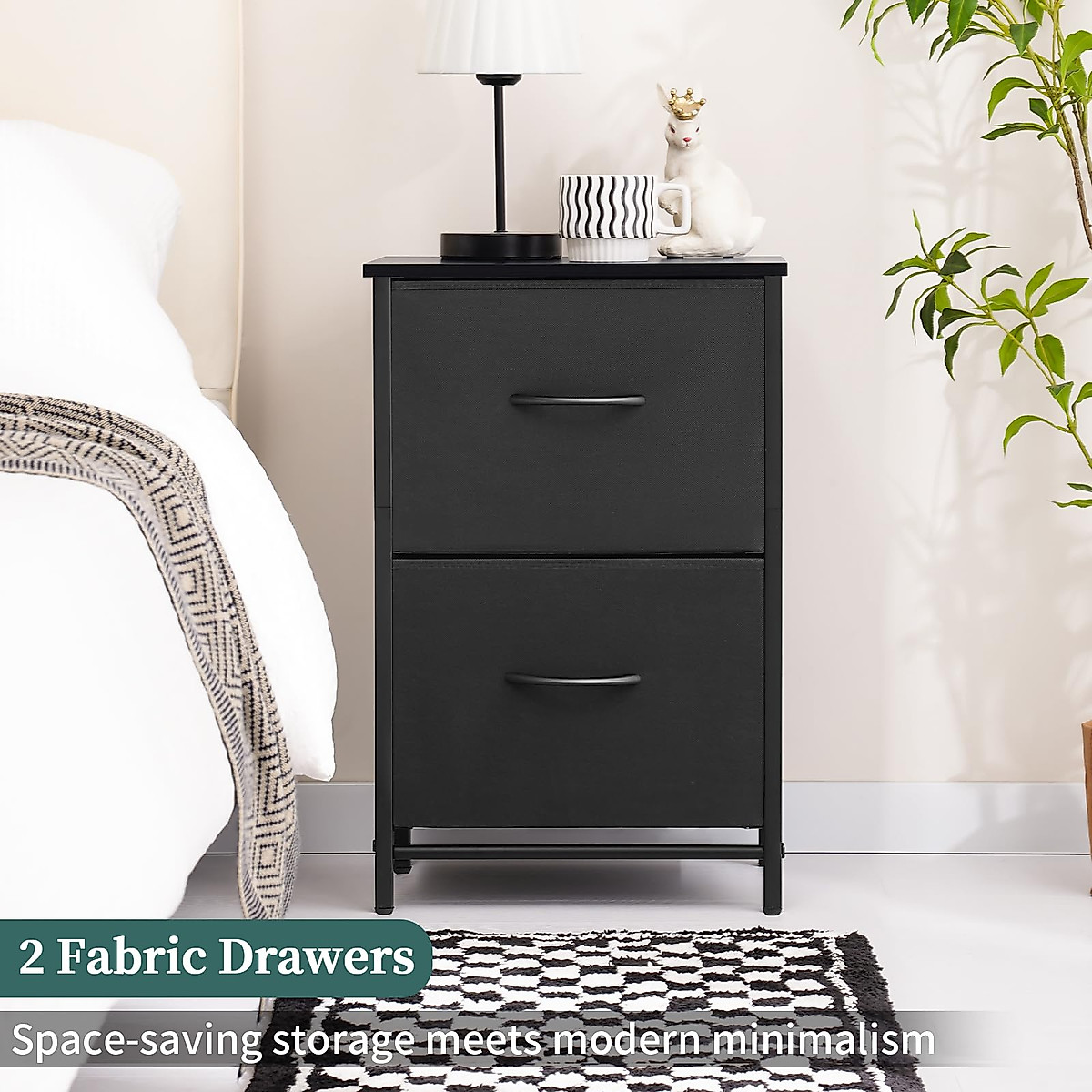 Yoobure Fabric Nightstand Set of 2 - Small Wood Bedside Tables with Storage Drawers for Bedrooms and Dorms