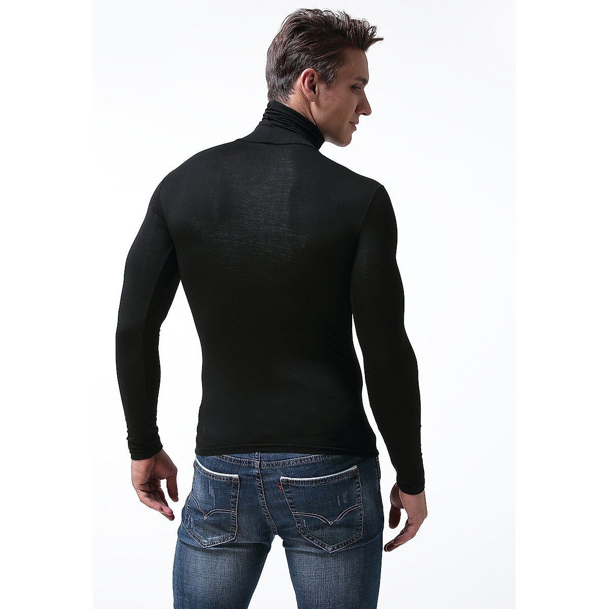 SALNIER Men Basic Turtleneck Slim Fit Long Sleeve Pullover Top Solid Thermal Knitted T-Shirt Sweaters Soft Lightweight Shirt (Black, M)