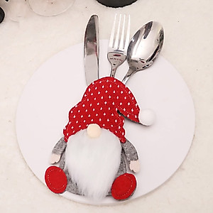 Marcol 6 Pcs Christmas Silverware Holder Pockets, Swedish Santa Gnome Tableware Spoons Forks Storage Bag, Cutlery Holders Xmas Pcs Christmas Gnome Silverware Holder Pockets