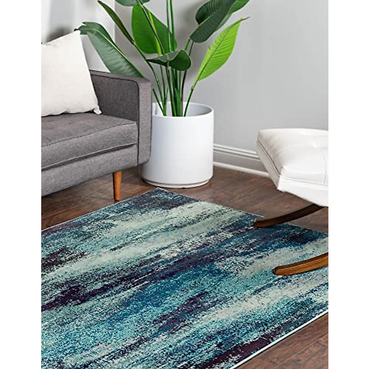 Unique Loom Jardin Collection Colorful, Vibrant, Abstract Watercolor Area Rug, Rectangular 7' 0" x 10' 0", Blue/Gray